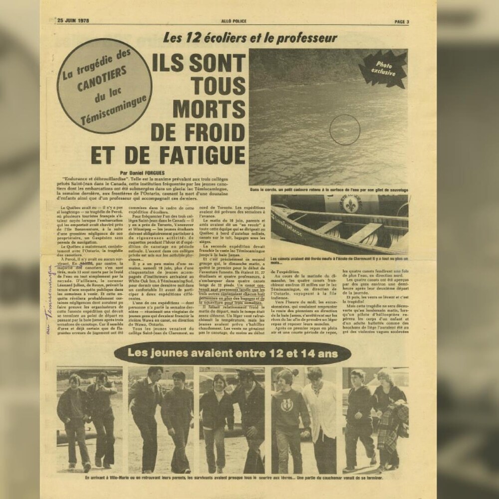 Il y a 40 ans, 13 personnes périssaient dans le lac Témiscamingue ...