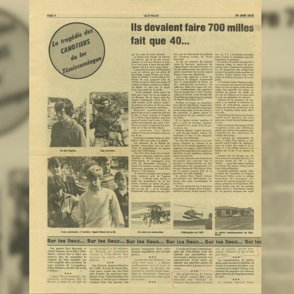 Il y a 40 ans, 13 personnes périssaient dans le lac Témiscamingue ...
