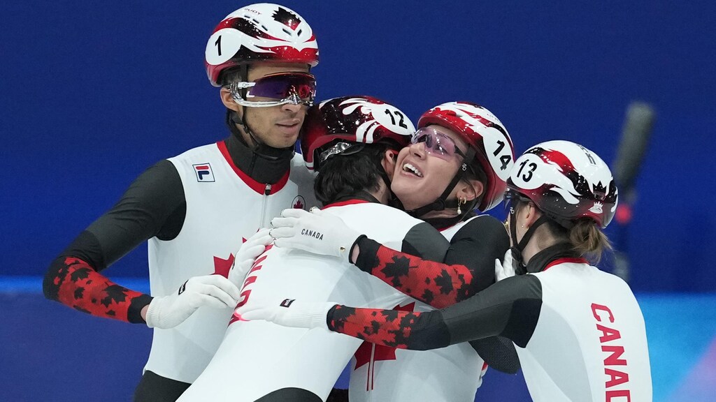 Canada wins 1st silver of Olympics in short-track speed skating mixed ...