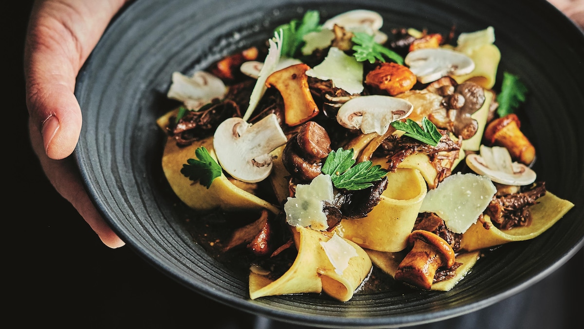 Pâtes aux champignons et au bœuf braisé | Mordu