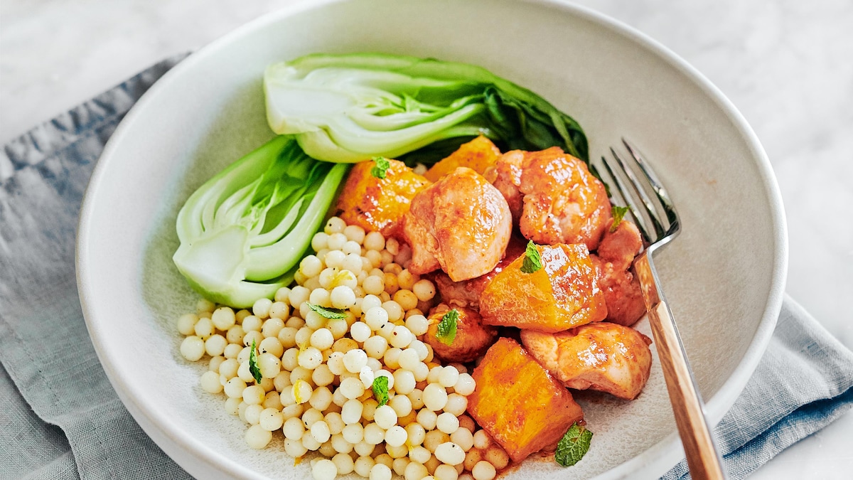 Poulet à l’ananas rôti et couscous israélien au citron | Mordu