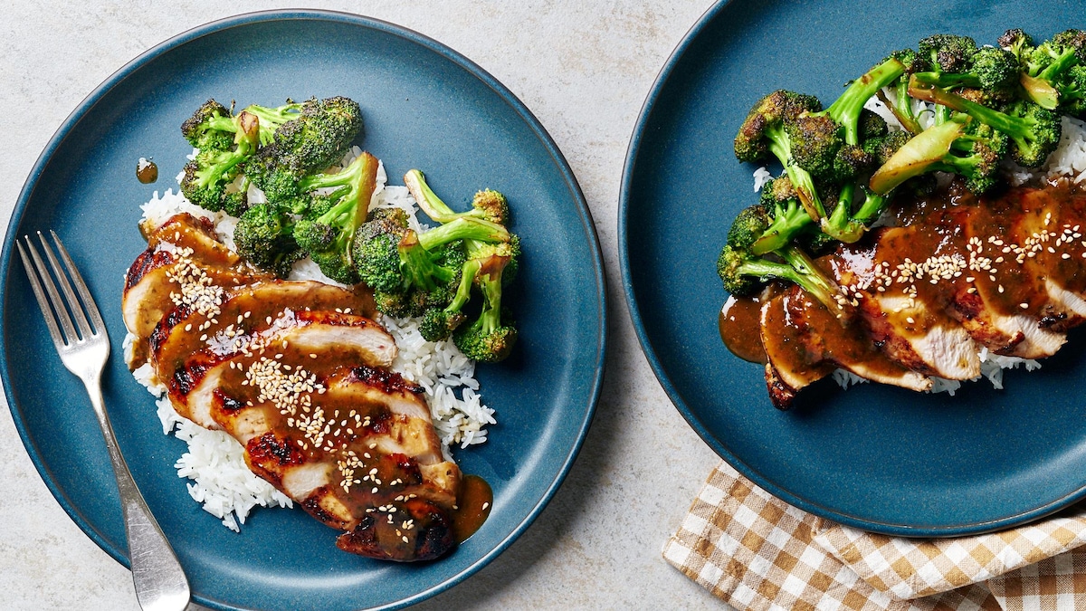 Poulet au soya et à l’érable, brocoli rôti et riz au jasmin | Mordu