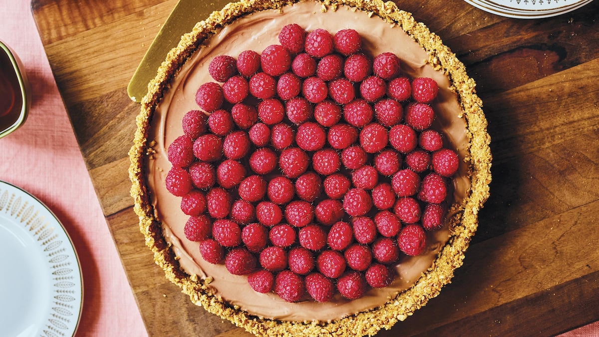 Tarte choco-bretzels aux framboises | Savourer x Mordu