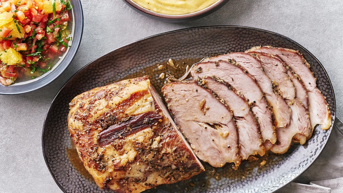 Rôti de porc à l’ail et au romarin, polenta crémeuse | La cuisine d ...