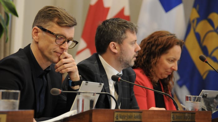 Bruno Marchand, Pierre Luc Lachance et Marie-Pierre Boucher lors d'une ...