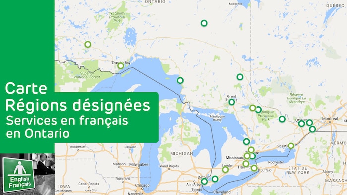 Carte des régions désignées pour les services en français en Ontario ...