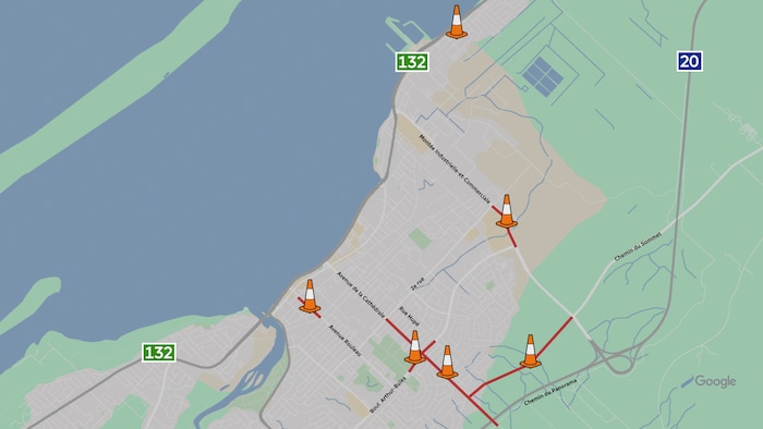 Plusieurs accès à Rimouski bloqués par les travaux | Radio-Canada