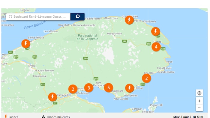 La panne qui a privé d'électricité plus de 41 000 clients en Gaspésie ...