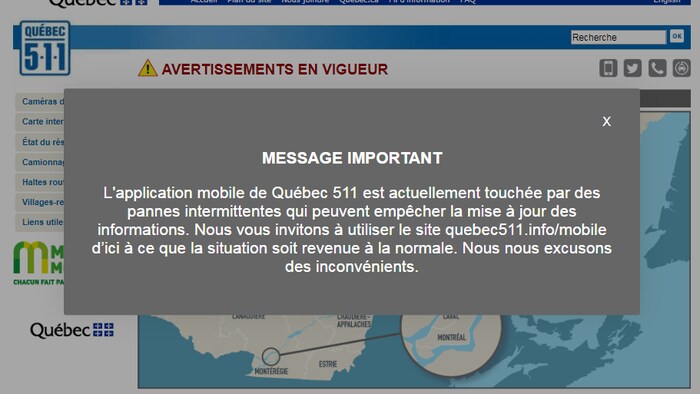 Pannes intermittentes sur l'application mobile Québec 511 | Radio-Canada