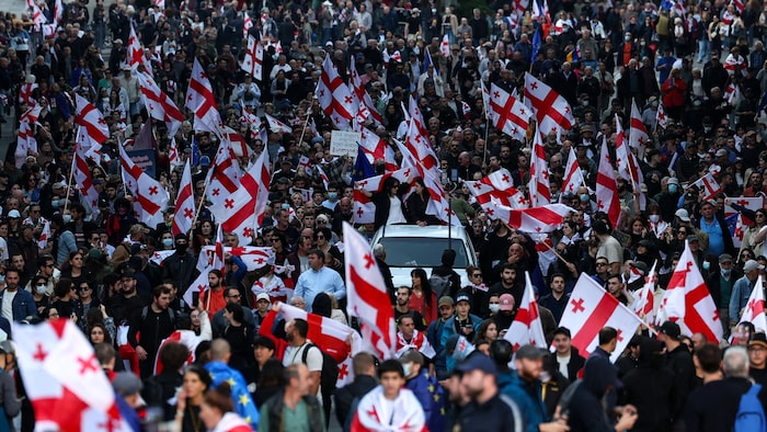 Les Géorgiens manifestent par dizaines de milliers le jour des ...