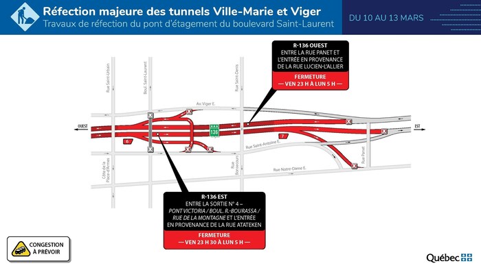 Les deux voies de l’autoroute Ville-Marie fermées cette fin de semaine | Radio-Canada