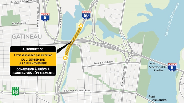 Des travaux sur la 50 et la 105 en pleine rentrée d’automne | Radio-Canada