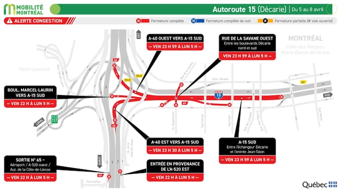 L’échangeur Décarie et ses approches à éviter toute la fin de semaine ...