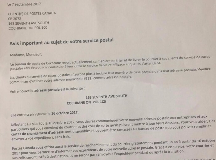 Postes Canada ne reconnaît pas les noms de rues en français à Cochrane ...
