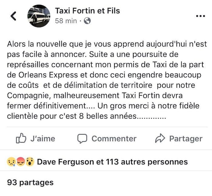 Taxi Fortin ferme ses portes | Radio-Canada