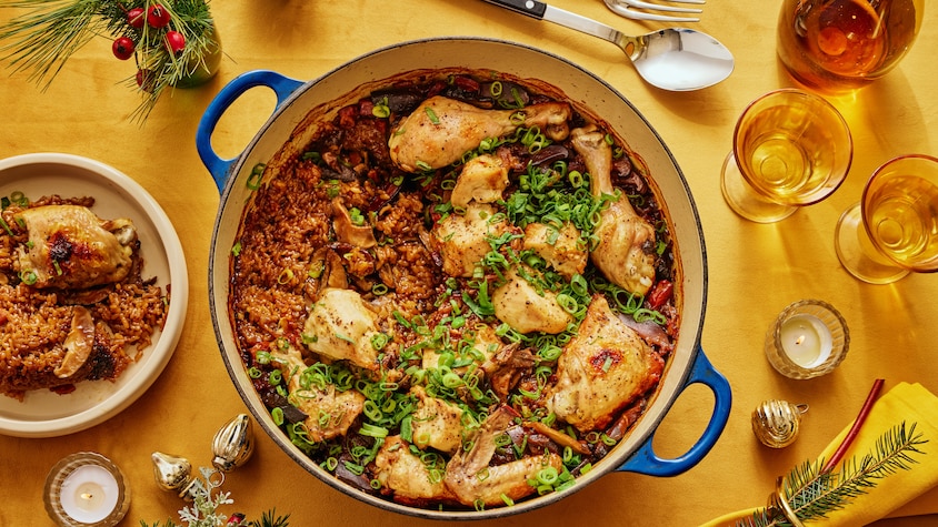 Poulet au riz gluant, au chorizo et aux champignons shiitakes | Mordu