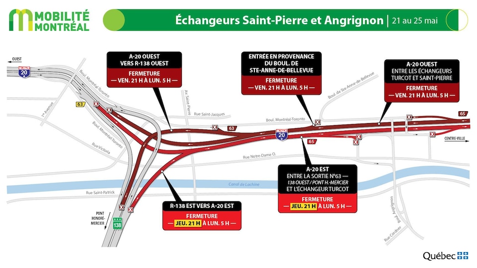 L'autoroute 20 à éviter tout le week-end à Montréal | Radio-Canada.ca
