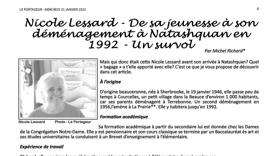Le Portageur, après Nicole Lessard