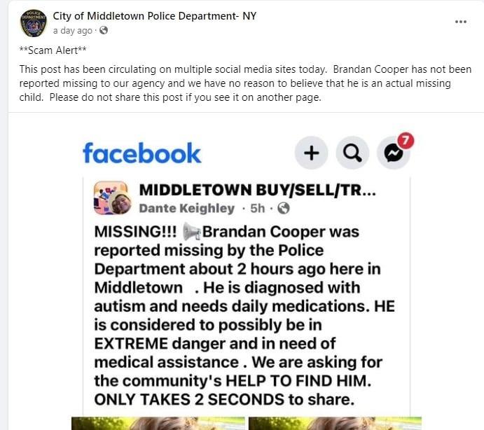 A child named Brandan Cooper isn’t missing, contrary to social media ...