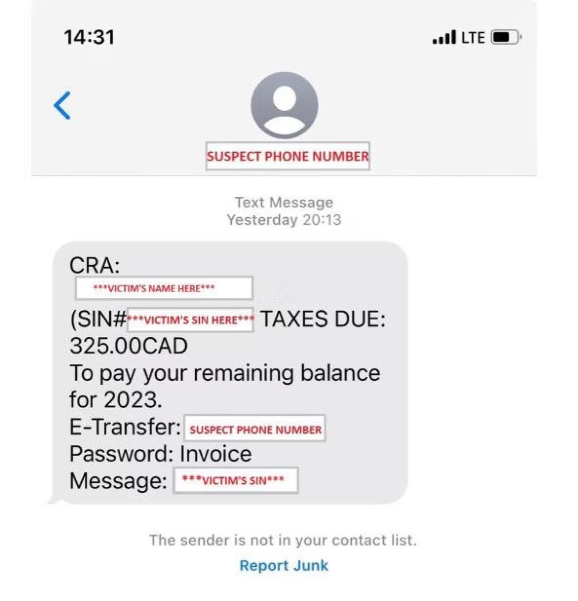 Did you get a text with your SIN that claims to be from Canada Revenue ...